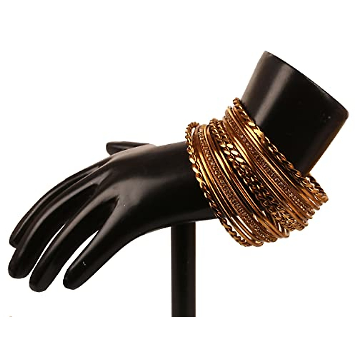 Touchstone New Golden Bangle Collection Indian Bollywood Clear Rhinestone and Zigzag Designer Jewelry Bangle Bracelets. Set of 18 in Antique Gold Tone for Women.