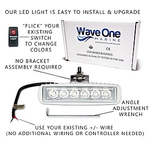 Wave One Marine | Dual Color LED Boat Spreader Light Deck Flood Beam Stainless Hardware & Bracket IP68 Waterproof Multicolor Bright High Lumen Output (White Housing, White & Red)