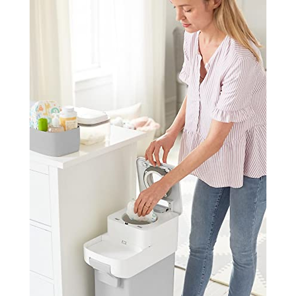 Skip Hop Diaper Pail with Dual Air-Lock, Universal Refill Bags, White