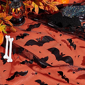 MAYJOYDIY 2.2Yards Black Bat Tulle Fabric with Star Moon Pattern 59inches Wide Hot Stamping Mesh Fabric Halloween Flying Bats Mesh Lace Fabric for DIY Handmade Clothing Home Decor