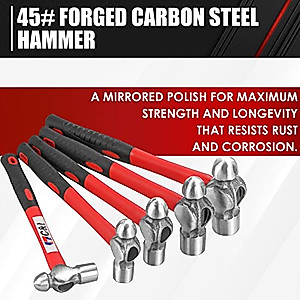 C&T 5-Piece Ball Peen Hammer Set, 8, 12, 16, 24, 32oz