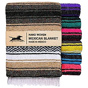 El Paso Designs Mexican Yoga Blanket | Colorful Falsa Serape | Park Blanket, Yoga Towel, Picnic, Beach Blanket, Patio Blanket, Soft Woven Saddle Blanket, Boho Home Décor (Beige)