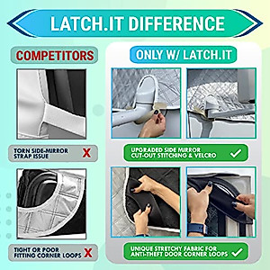 LATCH.IT RV Windshield Cover Class C | RV Front Windshield Cover Class C Compatible with Ford 1997-2023 | Class C Motorhome Windshield Cover w/Upgrade Mirror Cutouts and Elastic Corner Bands