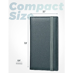 Yarnic Checkbook Cover for Personal Checkbook, Checkbook Holder with Pen Holder & Built-in Clear Plastic Divider for Duplicate Checks (Vert Gris)