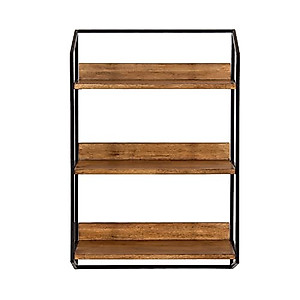 Kate and Laurel Hylton Modern Farmhouse 3-Tier Floating Wall Shelf for Display and Storage, 18x28x7, Rustic Brown/Black
