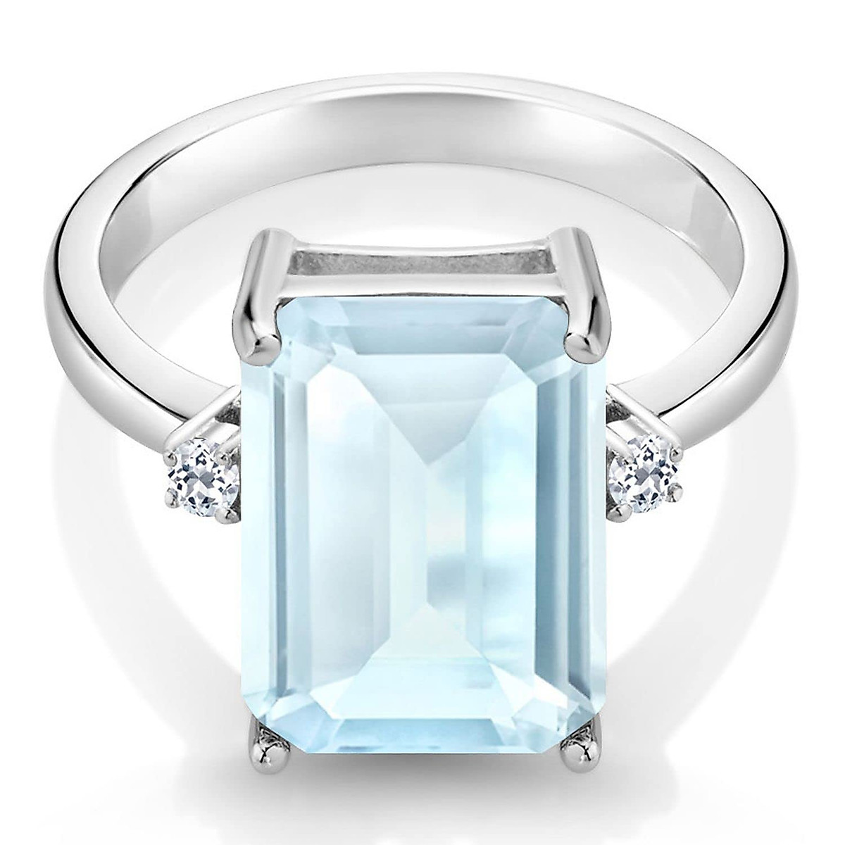 Gem Stone King 925 Sterling Silver Sky Blue Topaz and White Topaz Ring For Women (9.43 Cttw, Emerald Cut 14x10MM, Gemstone November Birthstone, Available In Size 5, 6, 7, 8, 9)