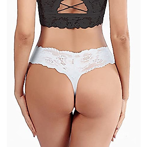 Banamic Lace Underwear for Women Thongs Low Waist Panties Seamless Lace Thongs White