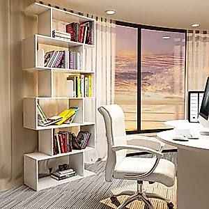 Boloni Geometric Bookcase with 2 Bookends, 6 Tier Modern Bookshelf, 76in Tall White Bookshelf, Freestanding Lego Display Shelves