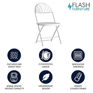 Flash Furniture HERCULES Series 650 lb. Capacity White Plastic Fan Back Folding Chair