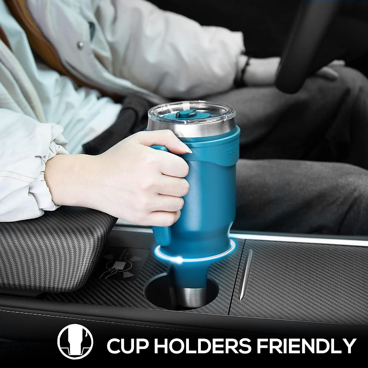 TOURIT 40 oz Tumbler with Handle and Straw, 3 in 1 Sip-All-Way Lid Insulated Tumblers, Reusable Stainless Steel Water Bottle for Keep Cold 34Hs or Hot 10Hs, Gifts for Women Men, Dark Green