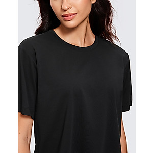 CRZ YOGA Womens Loose Fit Cotton Polyester Short Sleeve Shirts Crop Tops Casual Workout T-Shirts Black Medium