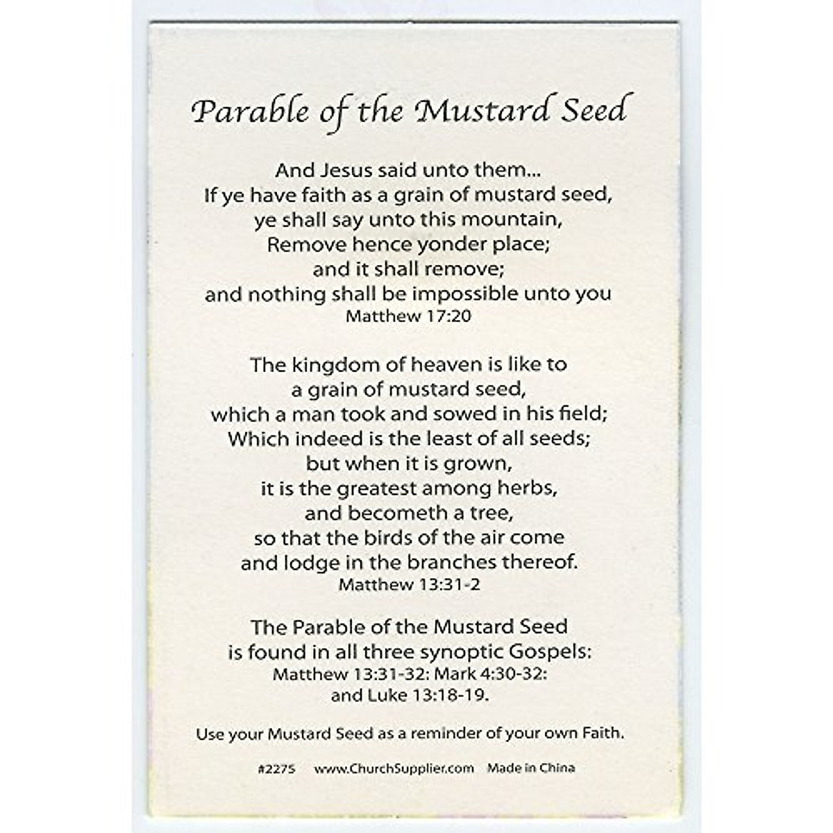 Faith Mustard Seed Wallet Cards with Mustard Seed (Pack of 12)