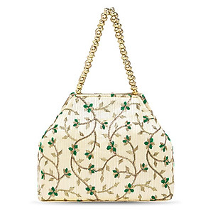 Aheli Gold Potli Bags for Women Evening Bag Clutch Ethnic Bride Purse with Drawstring(P85G)