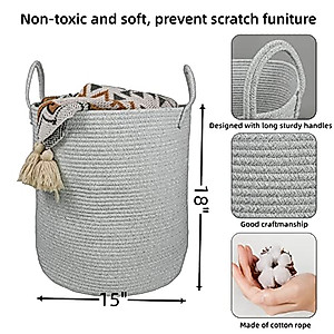 XUANGUO Cotton Rope Laundry Basket Hamper for Clothes Woven Storage Basket for Living Room Bedroom Boho Tall Rope Baskets for Blanket Toys Pillow Towels Baby Nursery Hamper Bin Large light grey