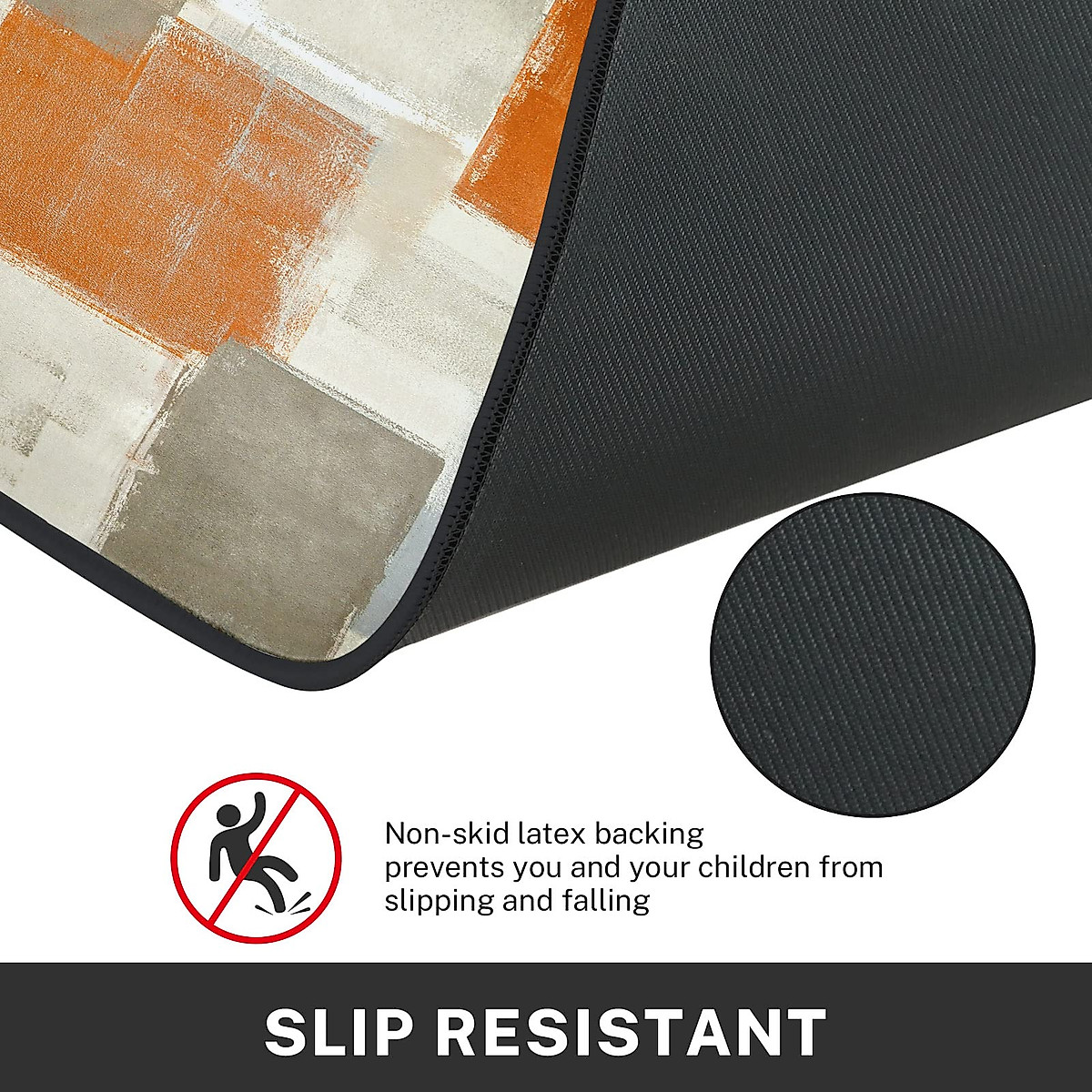 Tayney Orange Abstract Kitchen Rugs and Mats Non Skid Washable Set of 2, Beige Contemporary Painting Art Kitchen Runner Rug, Modern Brown Grey Under Sink Mats for Kitchen Floor Decor