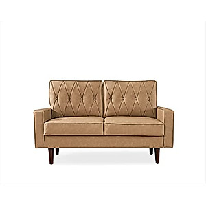 US Pride Furniture Modern Style Faux Leather 57.5’’ Wide with Round Tapered Legs Living Room Loveseat Sofas, Camel