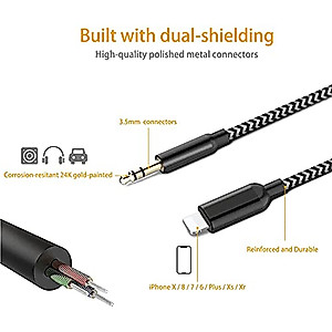 Aux Cord for iPhone,2022 Newest 3.5mm Aux Cable Compatible with iPhone 14/13/12/11/ Pro/Max/SE/10/8/7/ Plus, 8 pin , 1/8 Audio Auxiliary Cord for Car Stereo, Headphone, Speaker, Black & White, 3.3ft