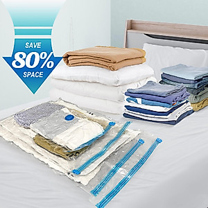 Fygrip 16 Pack Vacuum Storage Bags with Hand Pump, 4 Jumbo + 4 Large + 4 Medium + 4 Small Plastic Packaging Bags, 80% Space Saver Vacuum Seal Bags for Clothing, Travel Lugggage, Blankets, Comforters