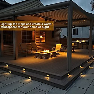 2 Pack Solar Deck Lights Outdoor Stair Lights, Warm White 6 LED Solar Step Lights Waterproof Stainless Steel Fence Lights Solar Powered Outdoor Lights for Yard, Patio, Porch, Wall, Garden Decor