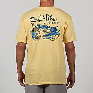 Salt Life Mens Blue Brew Crab Short Sleeve Classic Fit Shirt, Golden Haze, XX-Large