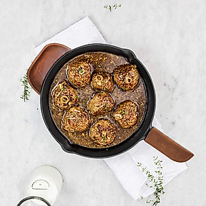 Trumoter Genuine Leather Cast Iron Pot Handle Cover, Assist Pan Holder, Double Layered Heat Resistant Potholder for Cast Iron Skillets