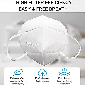 LEMENT 50PCS KN95 Face Mask 5 Layer Breathable with Elastic EarLoops Cup Dust Safety Masks(White,Black,Grey)