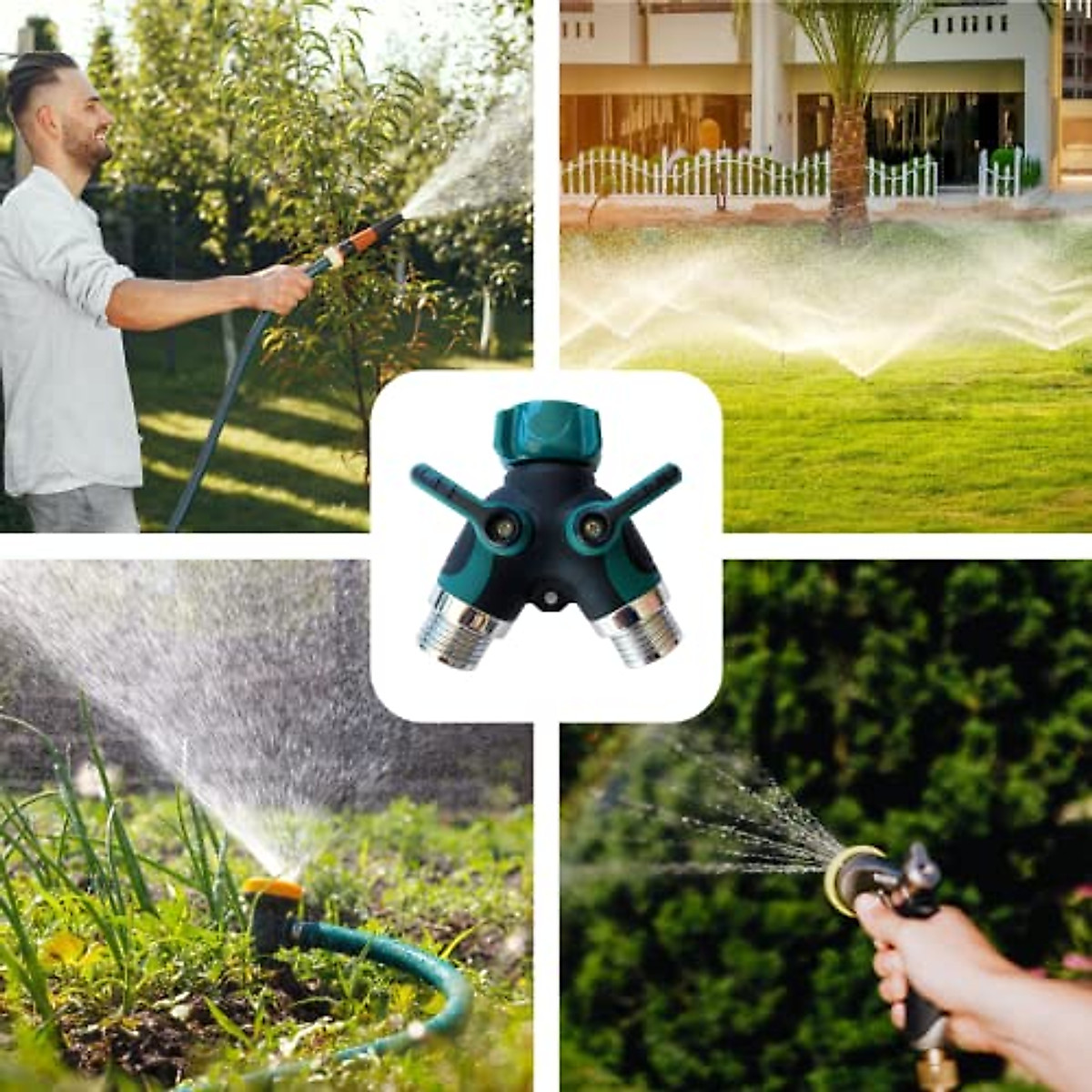 2 Way Hose Splitter for Garden - Super Durable, Rust Resistant Metal Body, Dual Valve Outdoor Spigot - Modern Water Hose Splitter - Y-Shaped Garden Hose Connector