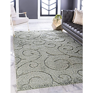 Unique Loom Floral Shag Collection Area Rug-Carved, 4 ft x 6 ft, Green
