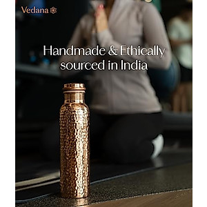 VEDANA Premium Hammered Ayurvedic Pure Copper Water Bottle | Leak Proof 1 Liter Copper Vessel for Drinking Water | Great Water Bottle for Sports, Yoga & Everyday Use
