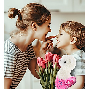 DolliBu Happy Mother's Day Super Soft Plush Sparkle Pink Llama Figure - Cute Stuffed Animal with Pink Heart Message for Best Mommy, Grandma, Wife, Daughter - 11.5" Inch