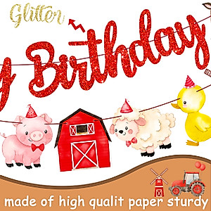 Farm Birthday Party Decorations Red Farm Happy Birthday Banners Farm Animal Party Decorations for Farm Barnyard Birthday Party Barn Theme Baby Shower Supplies