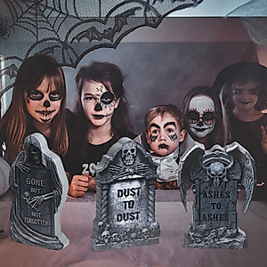 Barydat 5 Pieces Halloween Tombstone Table Decorations Wooden Scary Halloween Headstone Sign Rip Graveyard Gravestones Centerpieces for Desk Cemetery Craft Halloween Party Decor Supplies