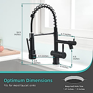 Kicimpro Commercial Faucet with Sprayer, Matte Black Kitchen Faucet Modern Single Handle High Arc Black Stainless Steel Kitchen Bar Sink Faucet for One Hole Or Three Hole Sink