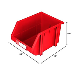 DJC Supply Red Medium 5.9" X 9.4" X 4.9" Heavy duty thermoplastic storage bin organizer, Stackable, Hangable, Side-connect, Used in classrooms, garages, warehouse, factrories and more! (2 PACK)