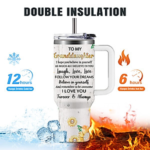 HYMONA Granddaughter Gifts from Grandma Grandpa - Stainless Steel 40Oz Granddaughter Cups Tumbler - Great Granddaughter Gifts, Mothers Day Birthday Graduation Gifts for Granddaught Coffee Mugs