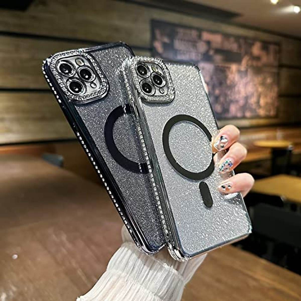 Cyberowl iPhone 13 Pro Max Glitter Case [Compatible with MagSafe] Lightweight and Luxury Plating Cute Bling Shockproof Raised Full Camera Lens Protective Rugged TPU Case Girls Women Covers Gold