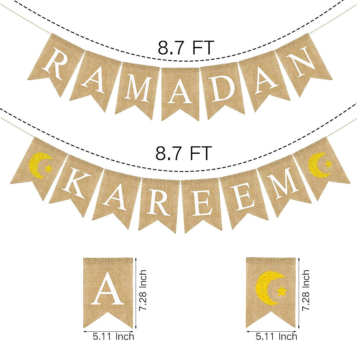 2 Pack Ramadan Kareem Banner Burlap - Ramadan Kareem Decorations - Rustic Ramadan Kareem Bunting Banner for Mantle Fireplace - Ramadan Party Decor Supplies