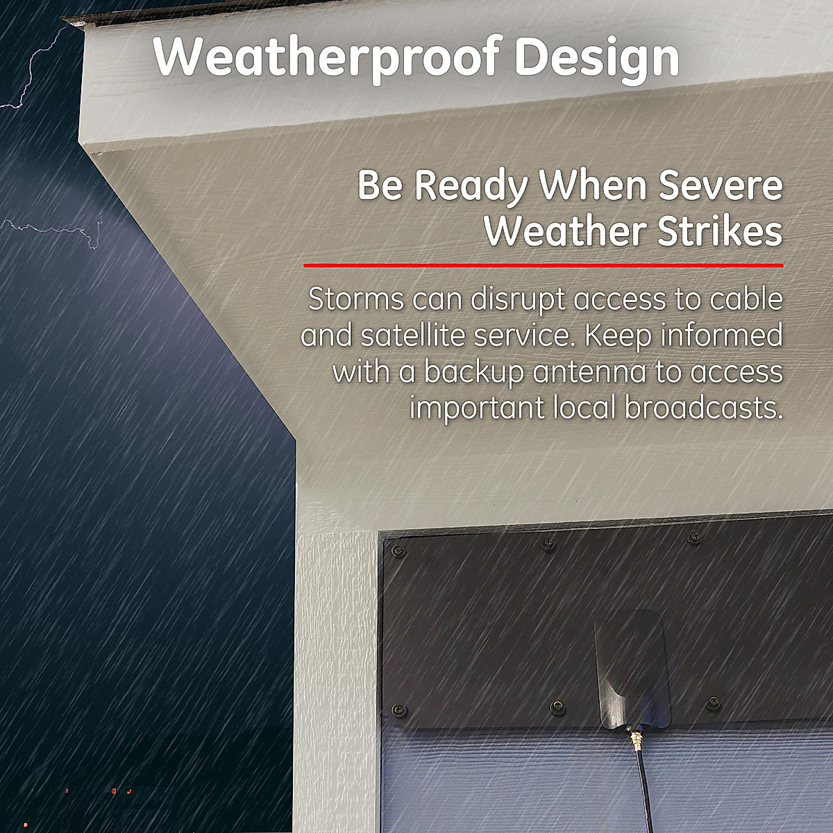 GE Digital Outdoor HD TV Antenna, Weatherproof Long-Range, Supports 4K 1080p UHF VHF NextGen TV ATSC3.0, Flat Low-Profile Design, Black, 54083