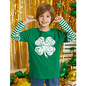BesserBay Boy's Sanit Patricks Day Clover Shirt Irish Long Sleeve Green Top for Girls 9-10 Years