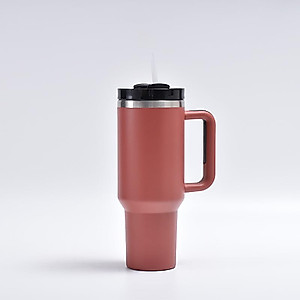 FAMKX 40oz Insulated Travel Mug Tumbler With Handle And Straw,Stainless Steel Double wall Vacuum Thermos Cup Keep Drink Cold and Hot (Brick-red#)