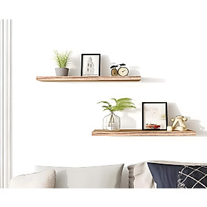 YYWUOJJ Wood Floating Shelves for Wall Decor, Rustic Wall Shelves for Bedroom Bathroom Kitchen Living Room, Set of 4 Light Walnut 24 Inch