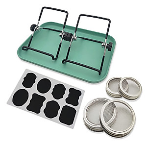 Guyemnat Sprouting Kit, 4 PCS Stainless Steel Sprouting Lids for Regular and Wide Mouth Mason Jars, 2 Sprouting Stands,Sprouting Tray,Label sticker,Sprouts Growing Kit (Not Include Mason Jar)