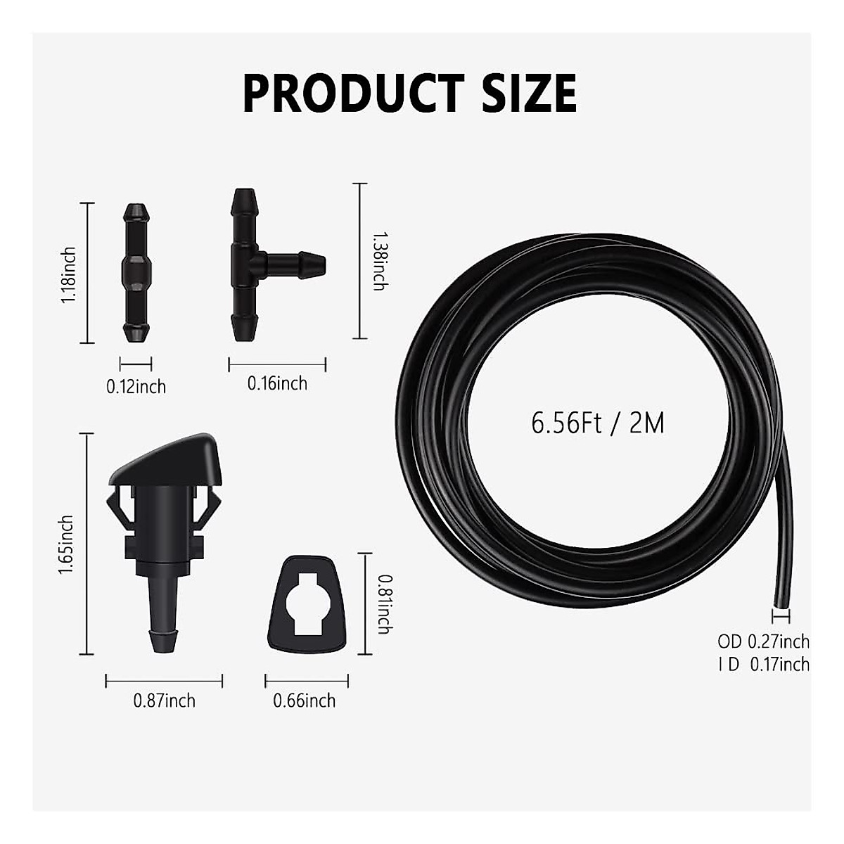 Windshield Washer Hose Repair Kit(2M Hose +2 Connectors +2 Windshield Washer Nozzle+2 Gaskets),OEM: #5113049AA 4805742AB 5160308AA 5116079AA (Hose Kits)