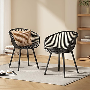 Christopher Knight Home Modern Accent Chair–Black Outdoor Patio Chairs Set of 2 – Lounge Chairs for Balcony or Garden – Weave Design – Stylish and Comfortable Seating for Backyard or Terrace