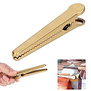 Heavy Duty Stainless Steel Alligators Clips,11.6cm Long Latest Keeping Clamp Jaw Sealing Clips Internal Tooth Design Airtight Heal Grip Kitchen Tools for Coffee and Food Bags(gold)