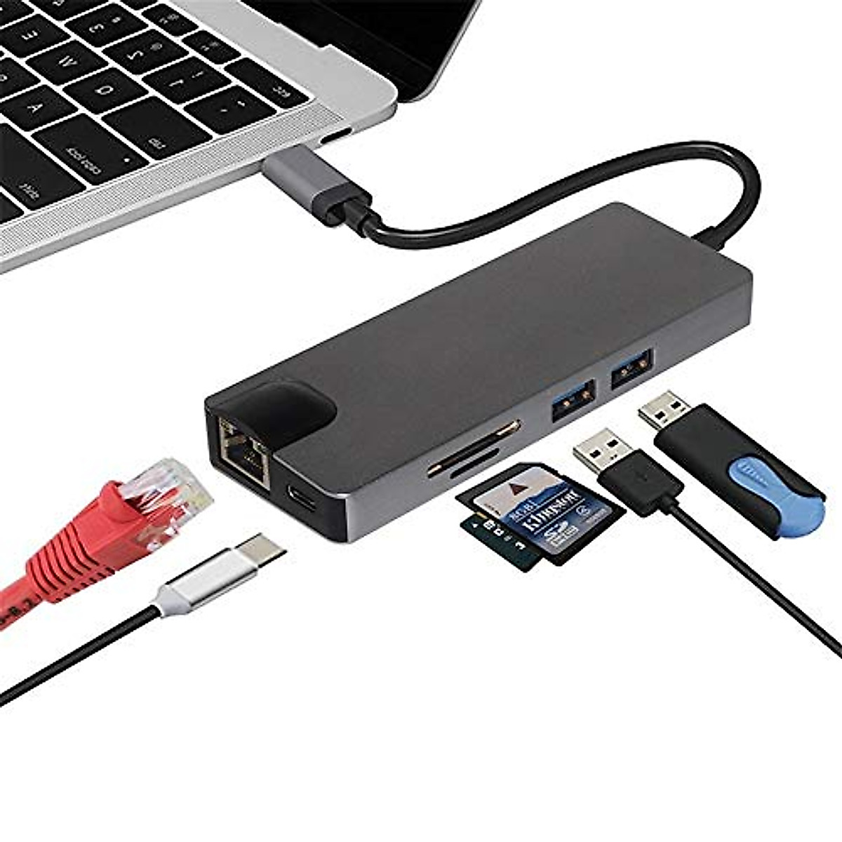ZPLJ High-Speed 8 in 1 USB Extension Splitter with Ethernet Port 4K HDMI 2 USB 3.0 and 1080P VGA PD Charging Support SD TF Card Reader Compatible for Flash Drive Laptops USB Hub Adapter Portable