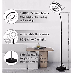 vividstarry Modern LED Floor Lamp with Remote & Touch Control, 2700K-6500K Bright Dimmable Floor Reading Lamp for Living Room/Bedroom/Office, Gooseneck Task Lights 10-100% Brightness Adjustable,Timer