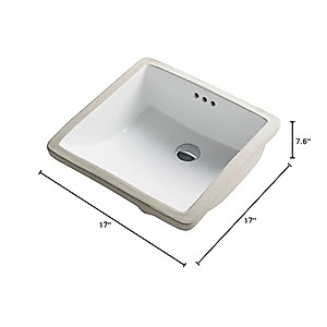 KRAUS Elavo 17-inch Square Undermount White Porcelain Ceramic Bathroom Sink with Overflow, KCU-231