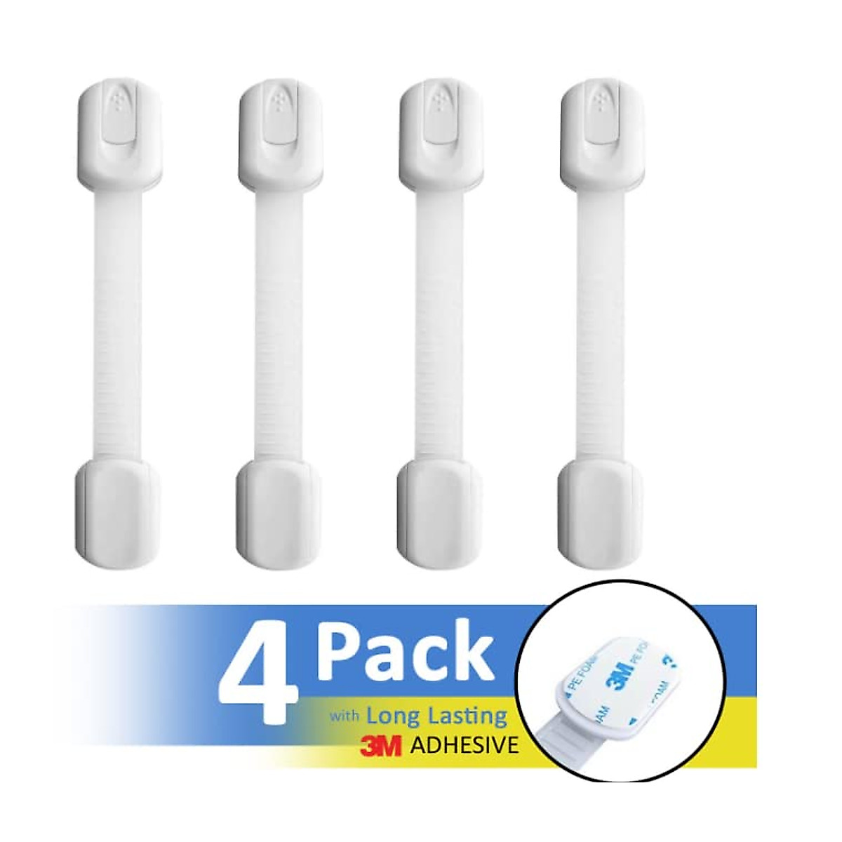 Clean Air Guard Child Safety Strap Locks (4 Pack) - Cabinet Locks for Babies - Fridge, Cabinets, Drawers, Dishwasher, Toilet, 3M Adhesive No Drilling - Baby proofing - Child Proof Cabinet latches
