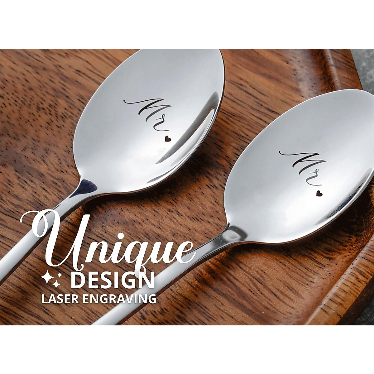 INNObeta Engagement Gifts for Gay Couples, 2 Pcs Engraved Ice Cream Spoons, Stainless Steel Coffee Spoon, Ideal for Wedding, Anniversary, Mr & Mr